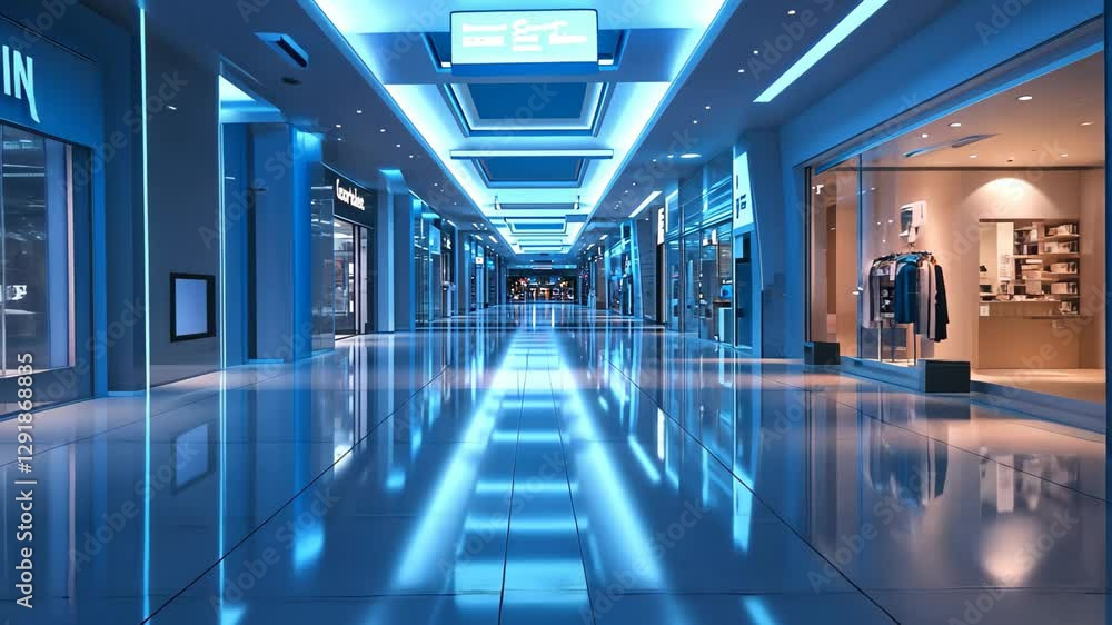 Futuristic shopping mall interior showcasing glowing lights and sleek ...