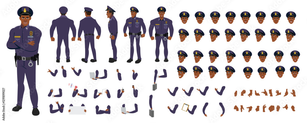 Fototapeta Police Officer Character Design Model Sheet. Man, Character ...