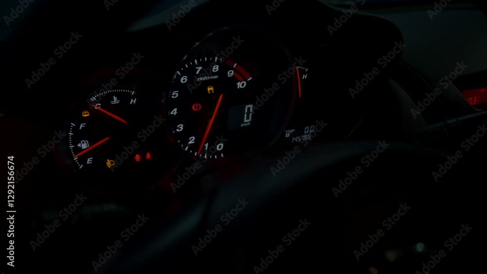 Dashboard warning lights on, car problem, low battery, engine failure ...