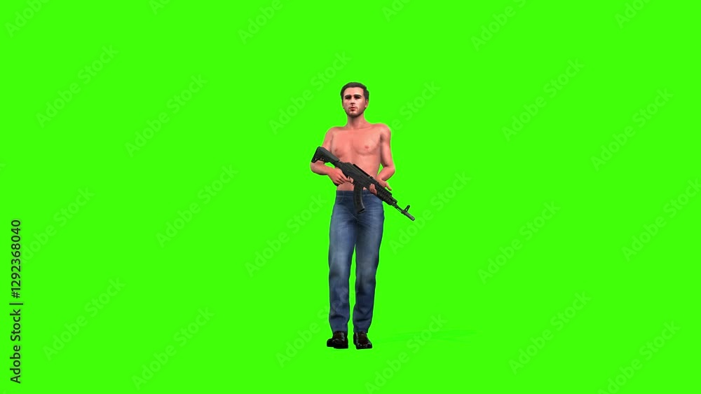 4k boy walking with holding an AK-47 assault rifle animation with a ...