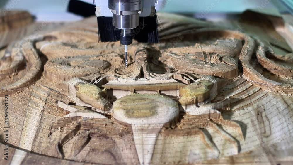 Video Stock carving a stylized teak collage on a CNC machine with a 4 ...