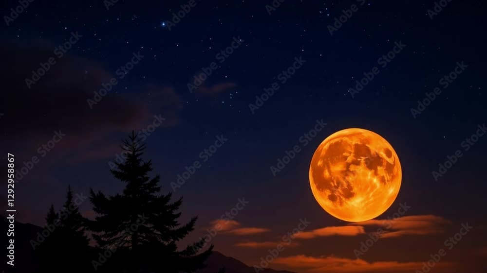 Moon in night sky with clouds and stars. Vector realistic illustration ...