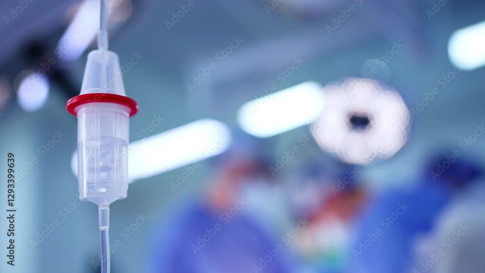 Vidéo Stock Surgical procedure with IV drip in focus. An IV drip is ...