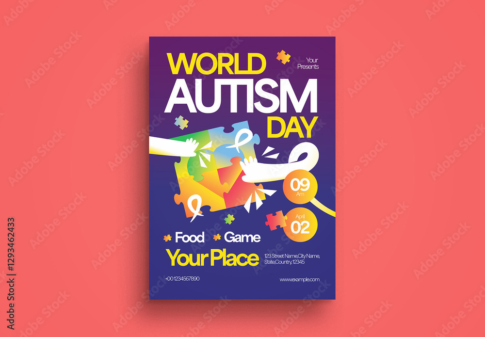 Purple Bold Minimalism World Autism Day Flyer Layout Stock Template ...