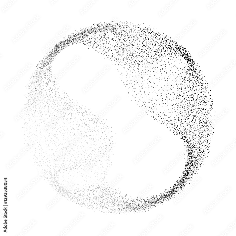 Poster Abstract vector black dot particles fluid flowing round shape ...
