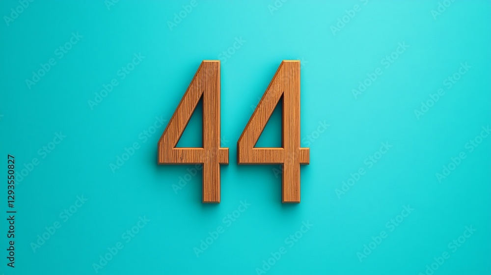 A wooden number "44" is displayed against a vibrant teal background ...
