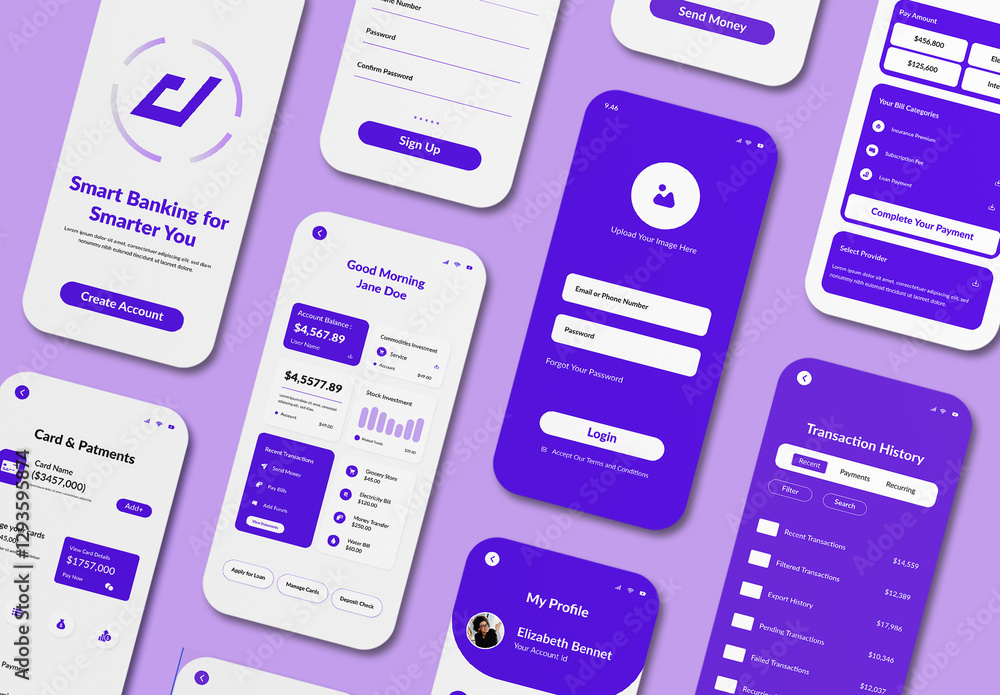 Financial Mobile Banking App UI Kit Template Stock Template | Adobe Stock