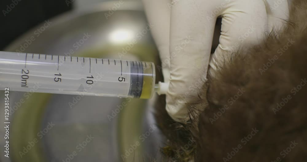 A veterinary procedure in which a veterinarian empties the bladder of a ...