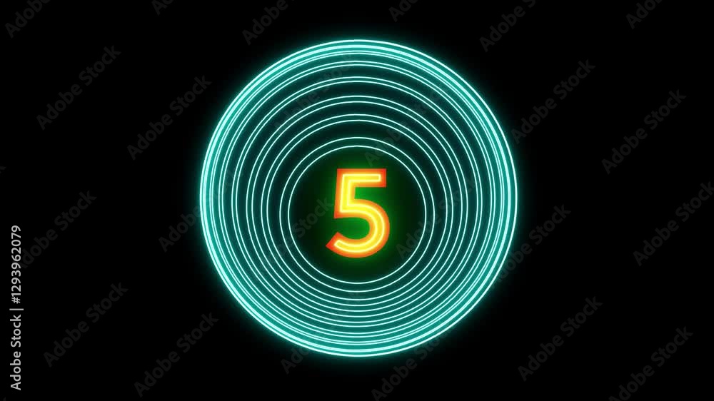 Countdown 10 to 0 neon HUD circle, Glowing neon light countdown timer ...