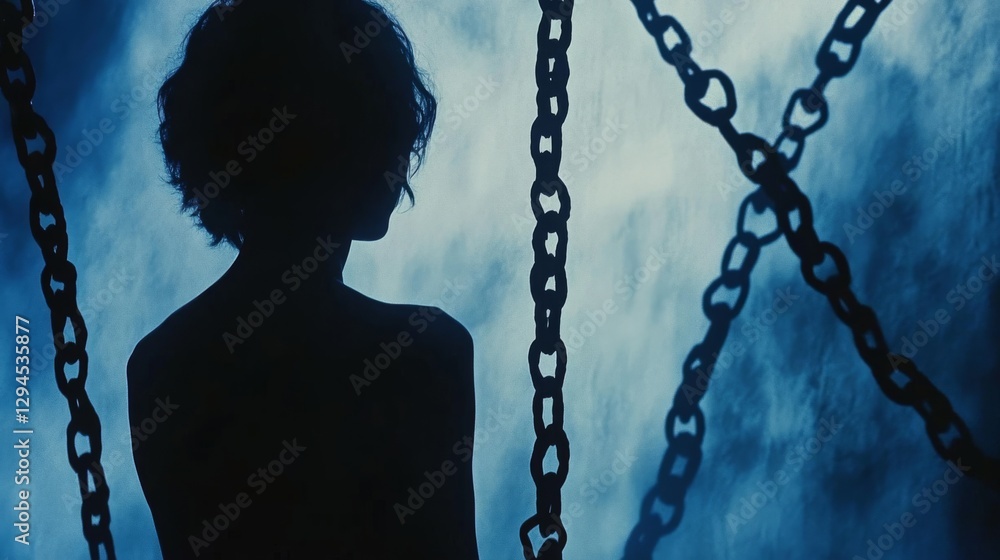 Photo & Art Print Silhouette of a figure enclosed by hanging chains ...