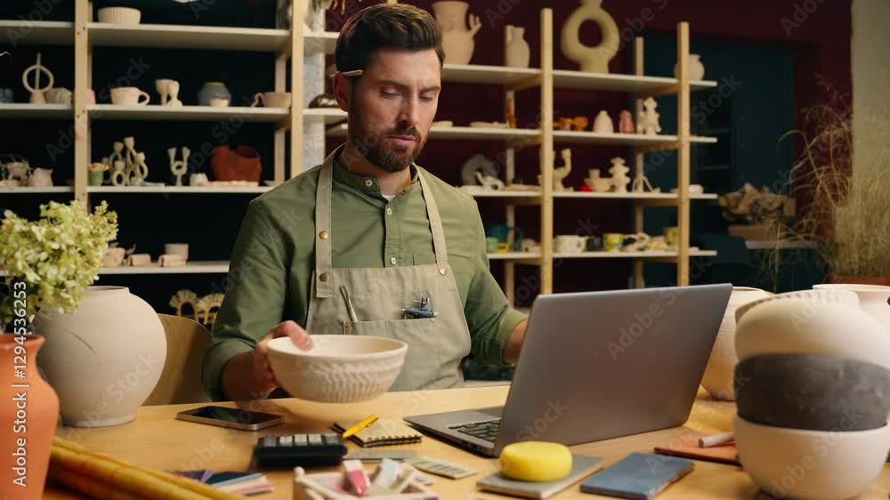 Caucasian man guy small business owner businessman crock potter artist ...