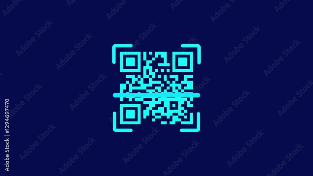 Cyber QR Code Technology Icon QR code for payment. Scan qr code icon animation on bule ...