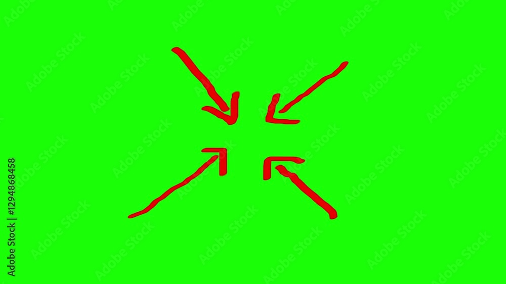 Red hand-drawn arrow animation with green screen sketch style or rough ...