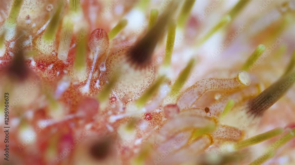 Sea urchin strongylocentrotus pallidus under microscope, phylum ...