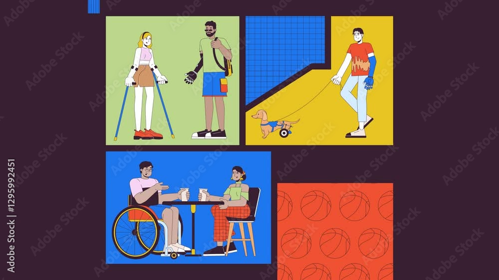 Inclusive lifestyle and accessibility bento grid animation. Diverse ...