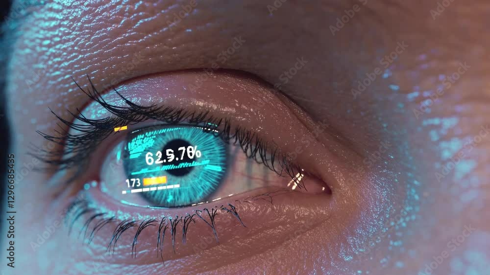Progress metrics illuminate iris surface. Advanced biometric scanning ...