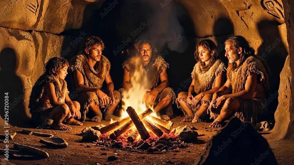 Ancient Gatherings A Group of People Socializing Around the Fire Inside ...