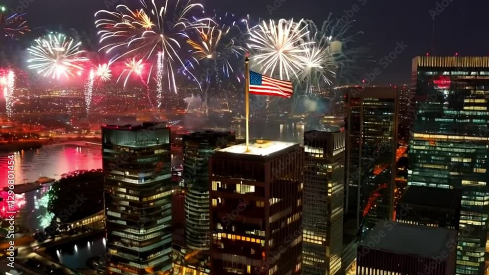 Grand 4th of July Fireworks Show with American Symbols, Independence ...