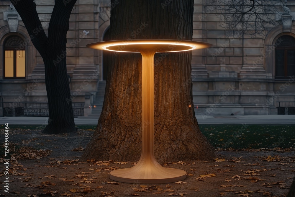 Photo & Art Print A sleek, modern light fixture stands beside a tree ...