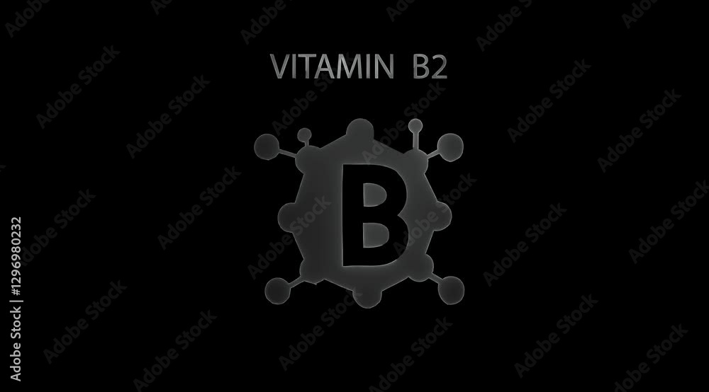 Vitamin B2 Molecular Structure Symbol animation on black background ...