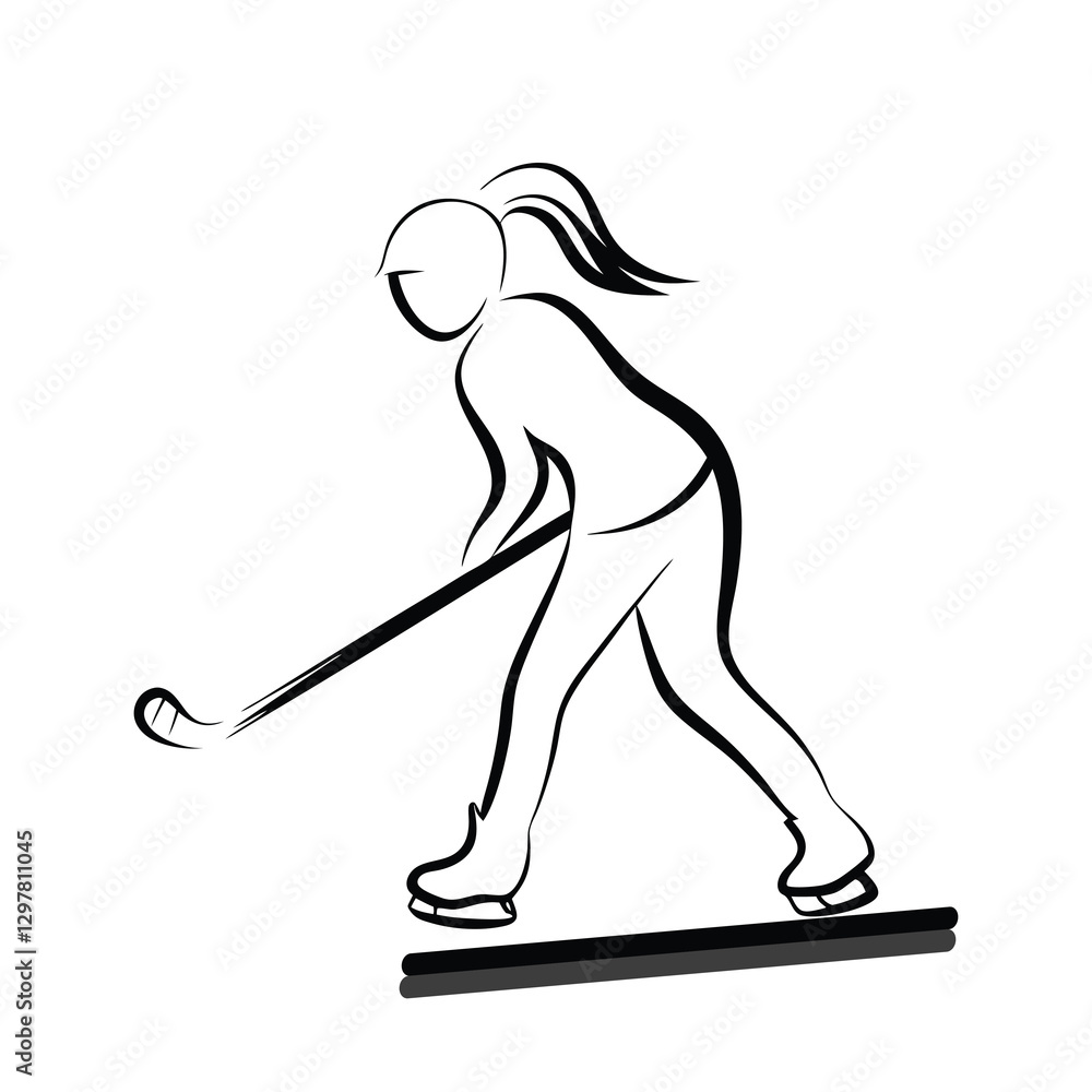 Poster Line Art Illustration of Female Athlete in Action - Dynamic ...