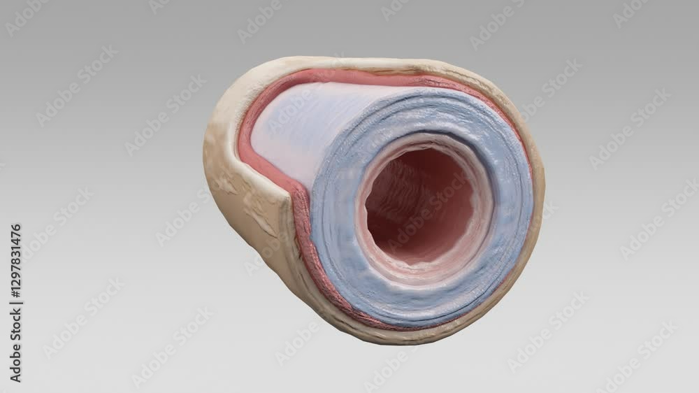 3D Histological cross-section of a muscular and elastic artery, showing ...
