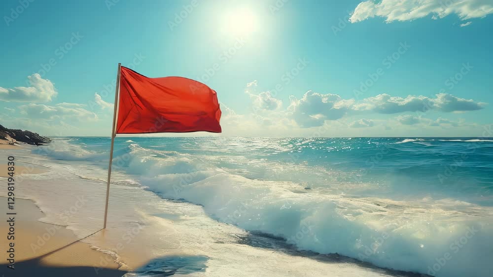video of red warning flag on a sunny beach, indicating strong winds and ...