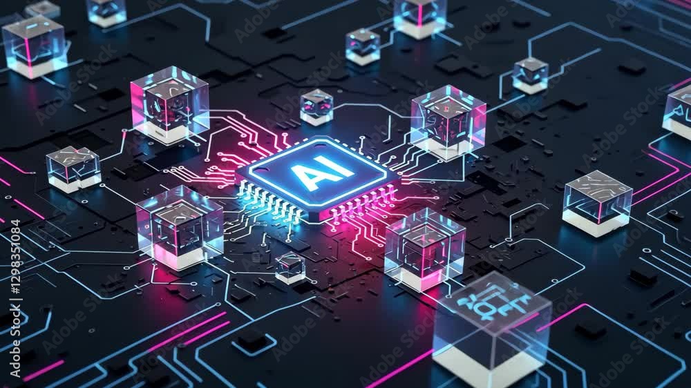 AI Network Concept. Artificial Intelligence chip connected to data ...
