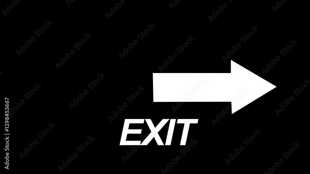 video animation arrow with the word exit, pointing to the right. On a ...
