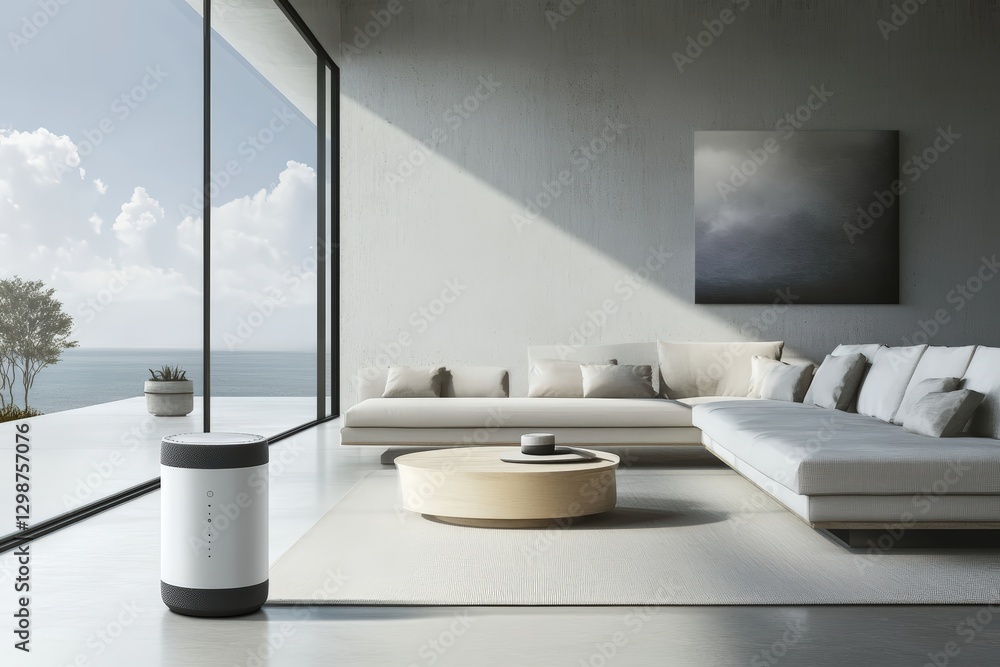 Fényképezés A minimalist smart home system transforms a modern living ...