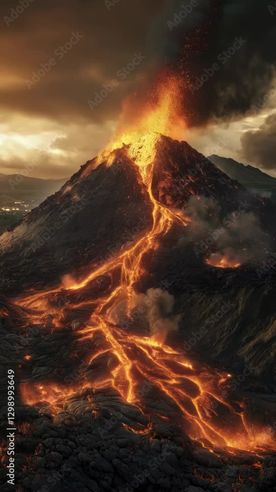 Massive volcano erupts, spewing molten lava and thick smoke into sky as ...