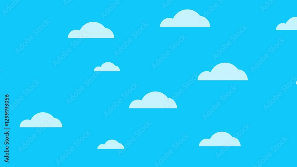 Flat animation of blue sky full of clouds moving right to left. Cartoon ...