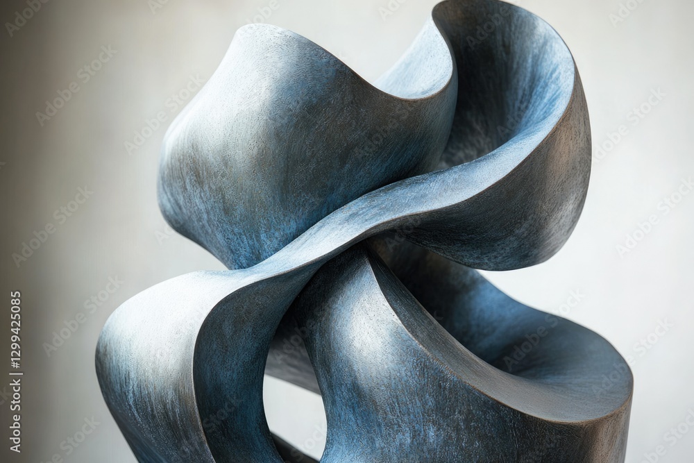 Poster Abstract metallic sculpture with flowing, interwoven forms ...