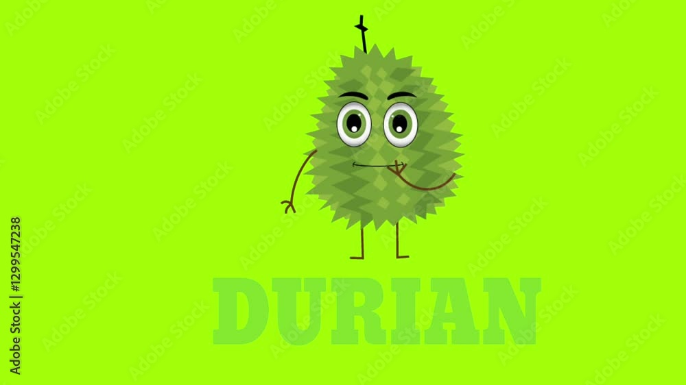 Funny 3D animated video of durian fruit with a green screen background ...