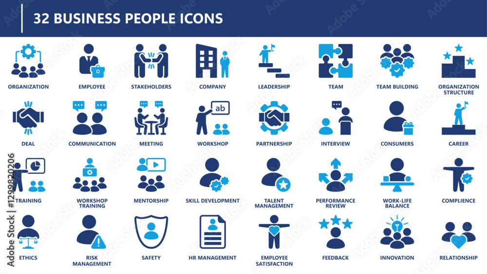 Poster Business people icon set, solid style, vector illustration ...