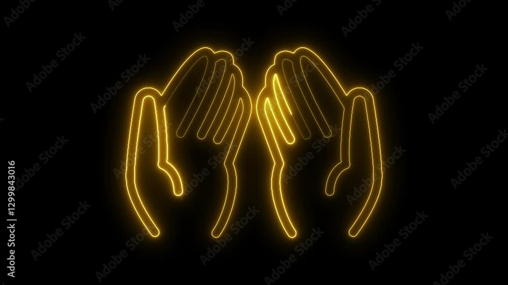 Glowing Neon islamic praying hand outline icon animation on black ...