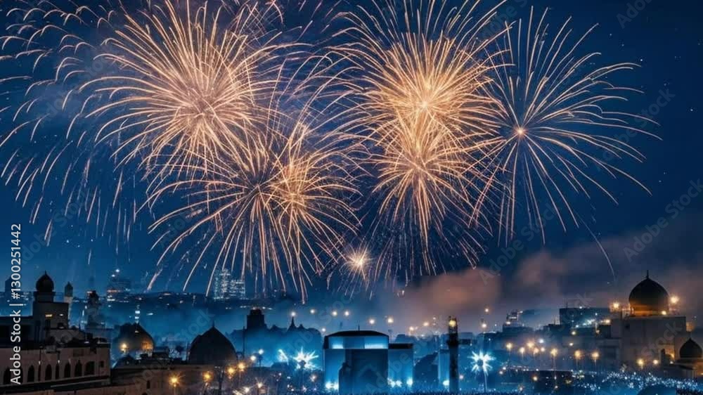 Ramadan celebration, Islamic festival, night fireworks, holy month ...