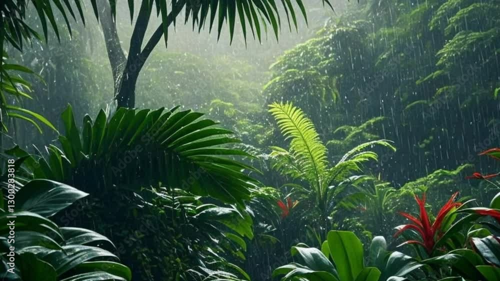 heavy tropical rain, rainforest storm, lush jungle rain, tropical ...