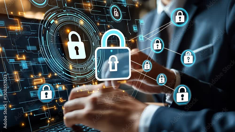 Digital office workspace displaying cybersecurity interface ...