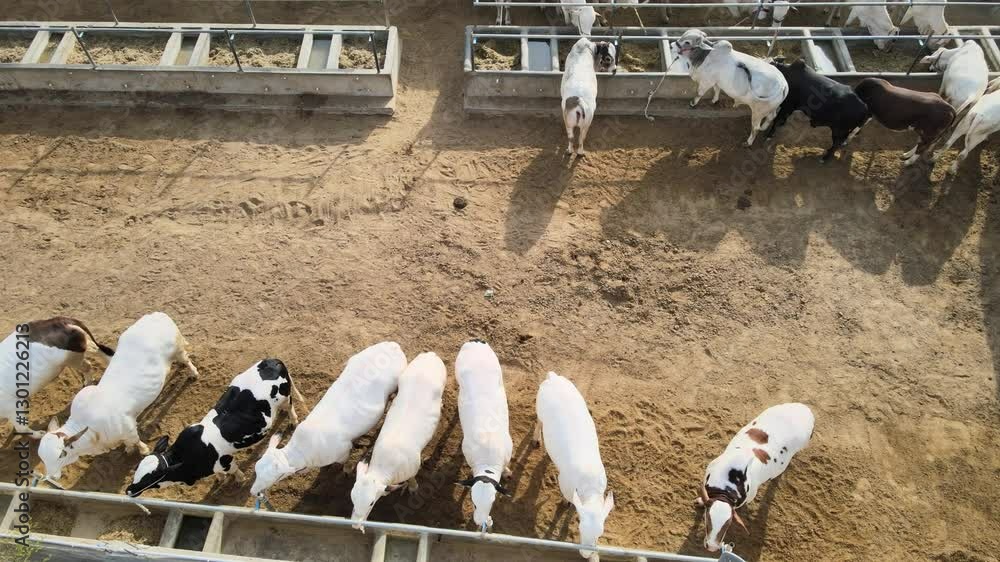 Cow Standing with Farmer on a Cattle Farm Aerial Drone Footage ...
