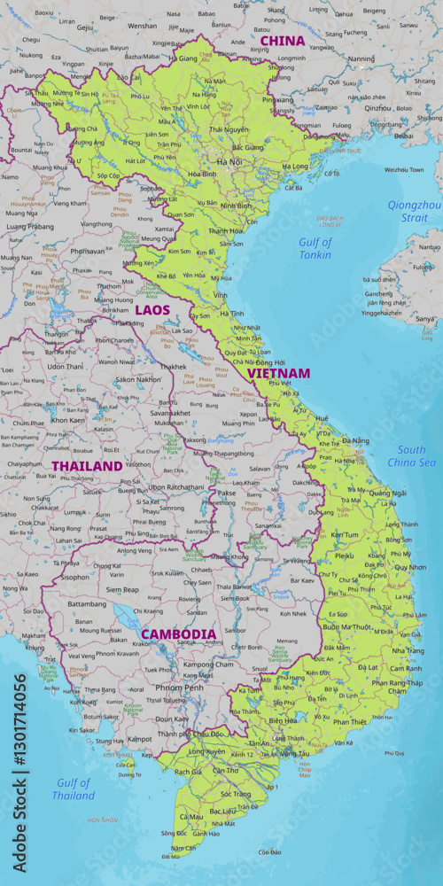 Political Map Of Vietnam Vietnam In Red On Political Map With Watery