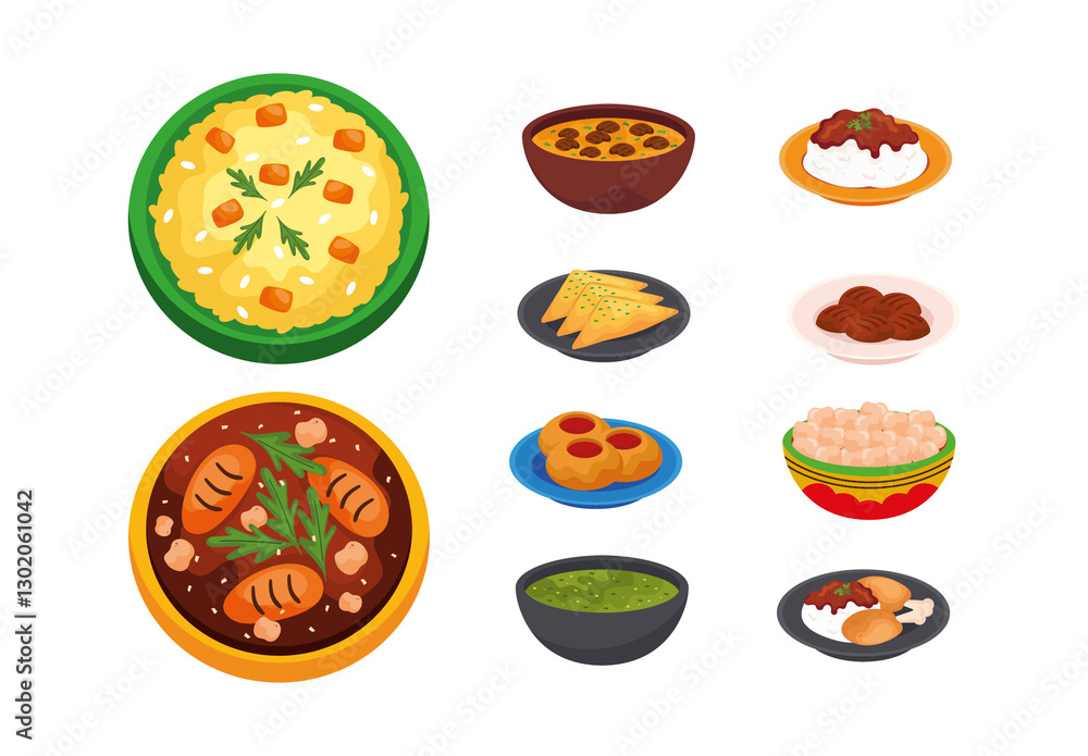 Colorful African Traditional Cuisine Illustration Set Stock Template ...