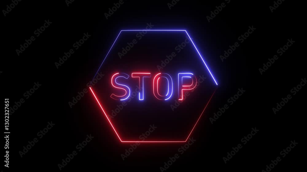 Stop icon animation. Alert icon neon animation black background. Stop ...