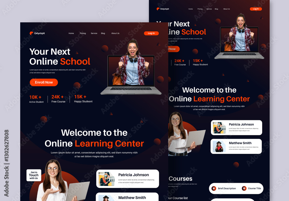 Online Course Landing Page Layout Stock Template | Adobe Stock