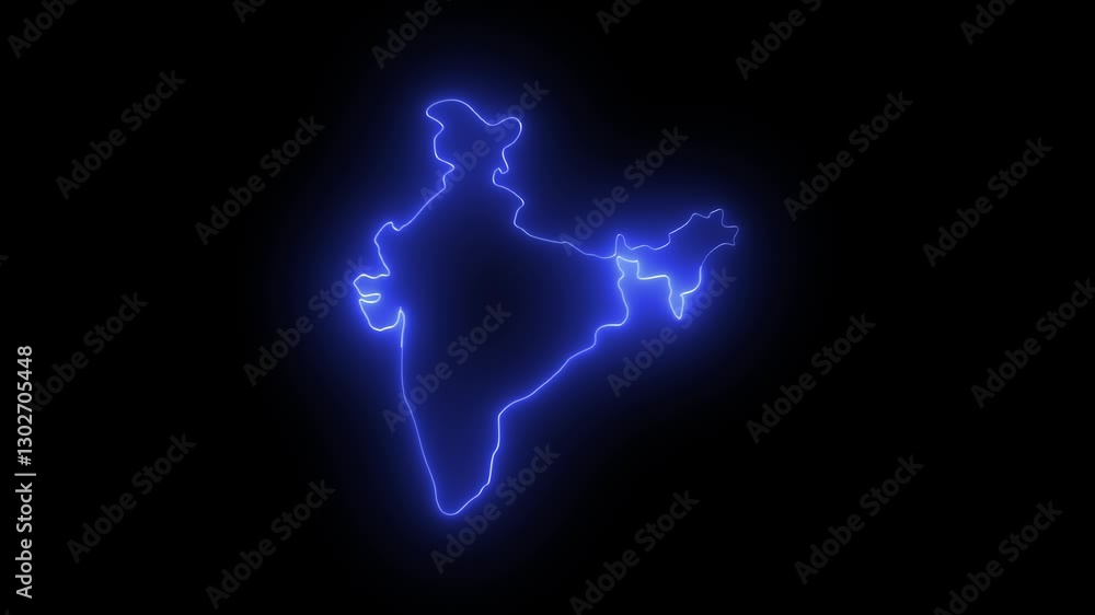 3D animation map of India. Glowing bright neon India map. India Neon ...