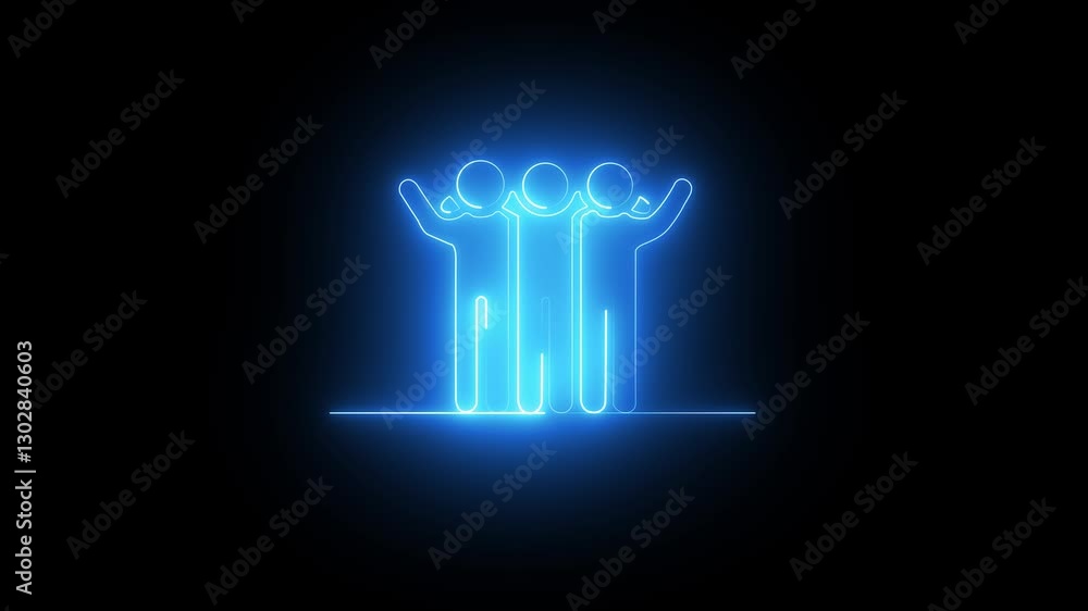 Neon glowing man icon animated social issues social media success ...