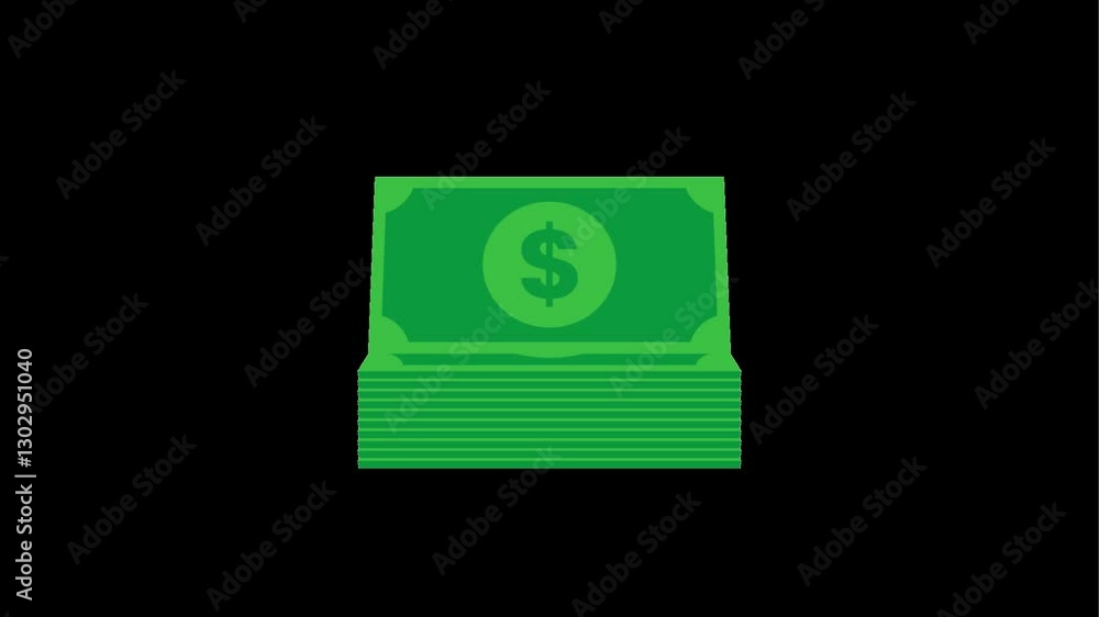 Animated of Stacked banknotes, green paper money icon, cash, business ...