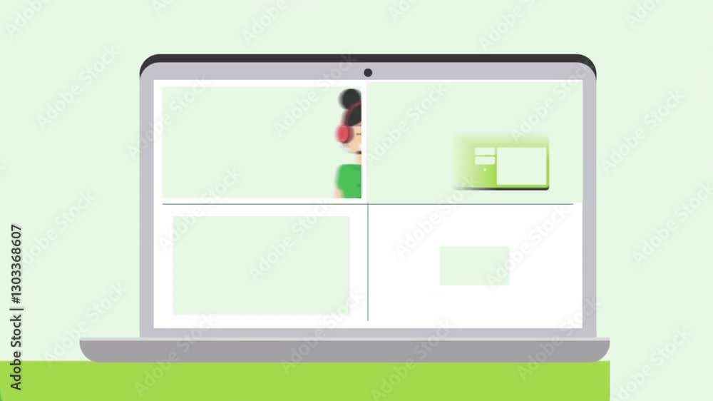 An animated digital interface showing cloud storage, privacy settings ...