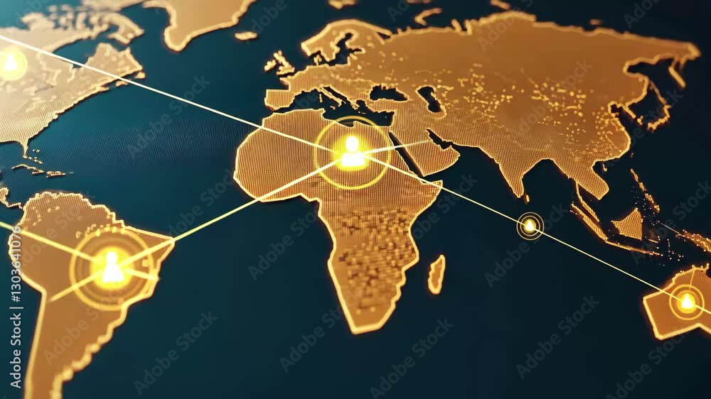 Data processing network displaying global connections in a digital map ...