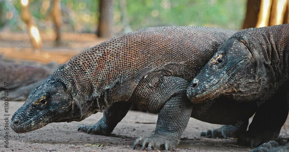 Two Komodo dragons or Varanus Komodoensis couple make mating games ...